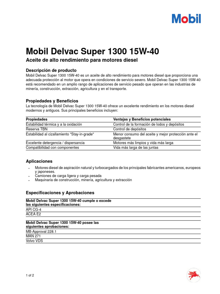 Delvac Super 1300 15W-40 | PDF | Hogar, jardinería y bricolaje ...