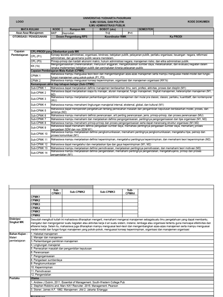 RPS Azaz Manajemen | PDF