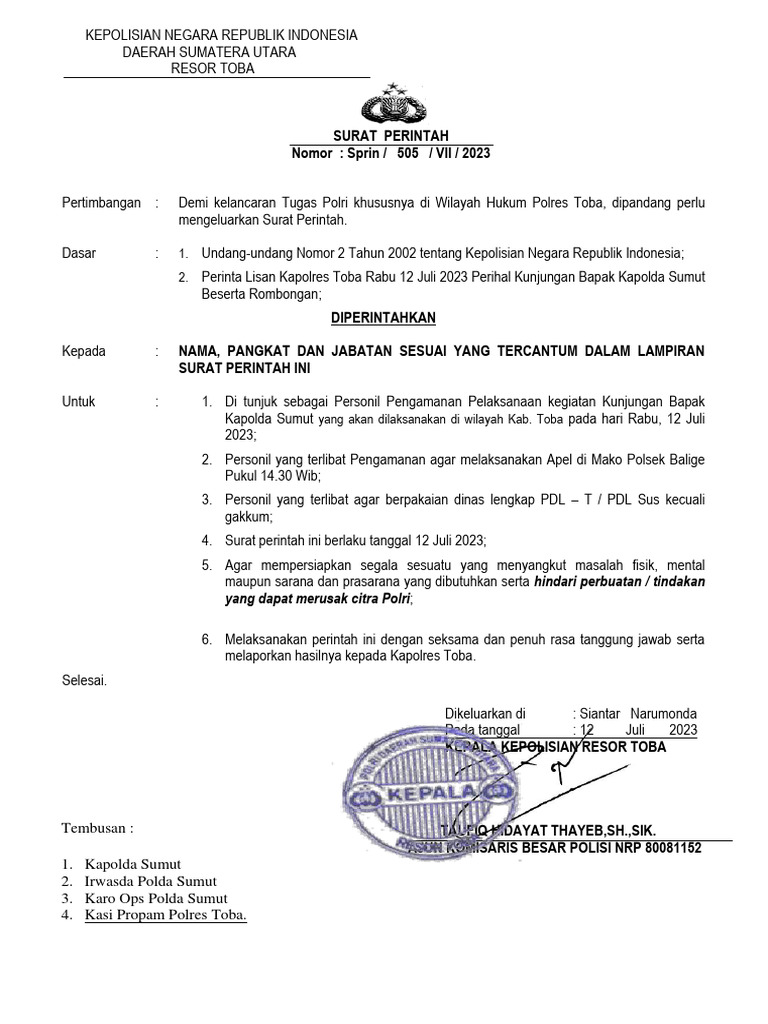 Sprin Pam Kunjungan Kerja | PDF