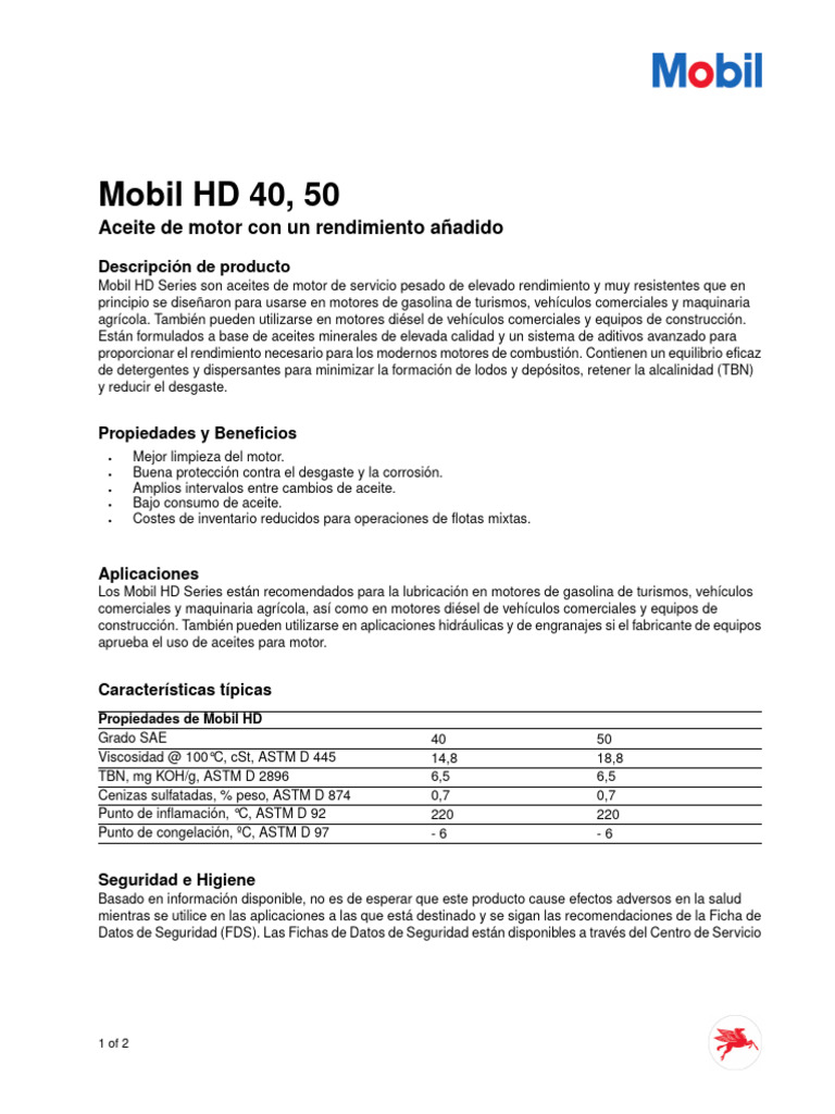 MOBIL HD 40, 50 | PDF | Aceite de motor