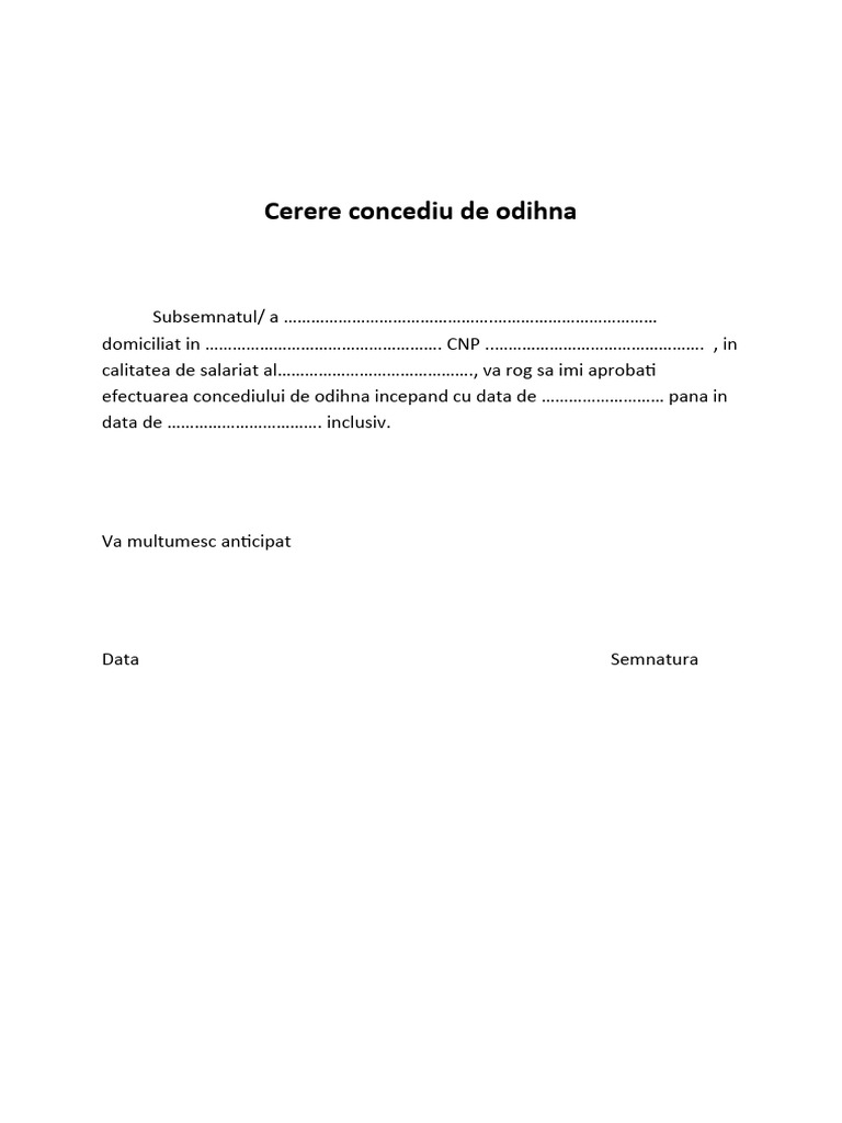Cerere Concediu Odihna | PDF