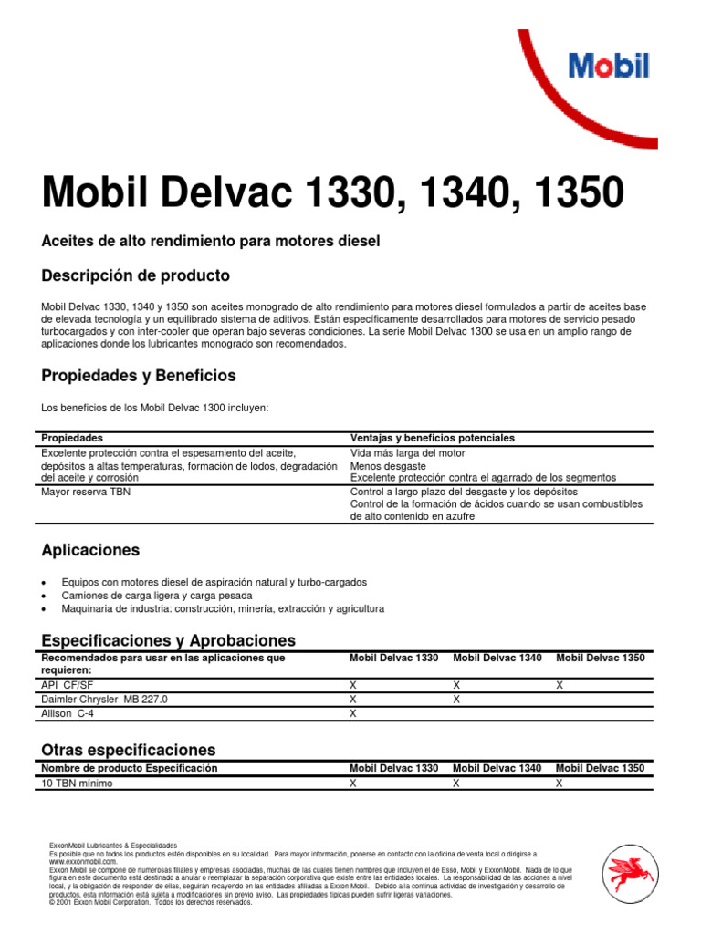 Mobil Delvac 1340: Aceite Diesel SAE 40 | PDF | Lubricante | Petróleo