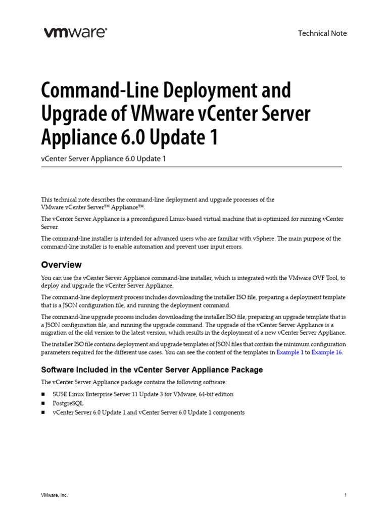 VMware Vsphere 601 Vcenter Server Appliance Cmdline Deploy and Upgrade ...