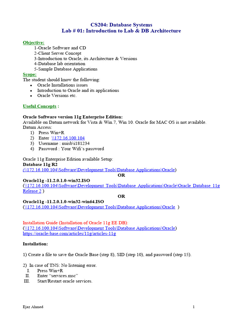 Oracle Database Management Lab-01-S20 | PDF | Client–Server Model | Databases
