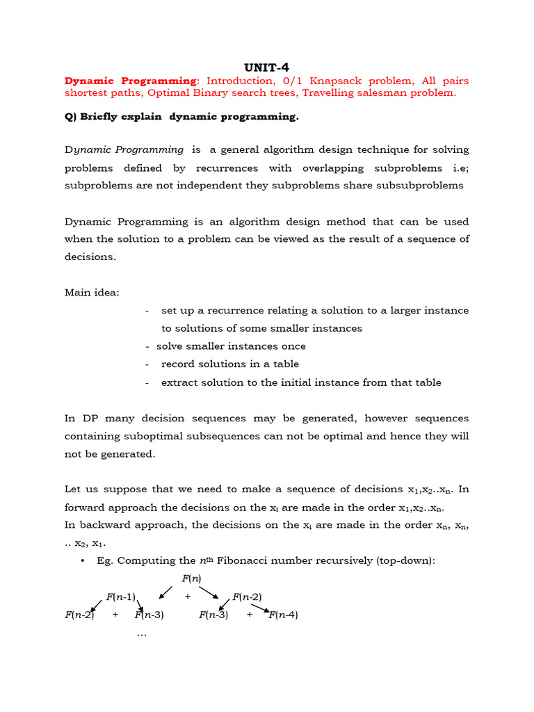 Unit 4 | PDF | Dynamic Programming | Computer Science