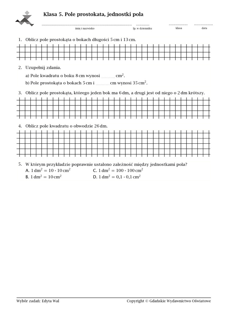 Kartkowka KL.V Pole Prostokata | PDF