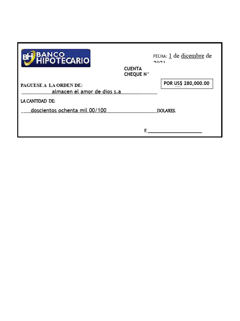 Ejemplo de Cheque en Honduras | PDF