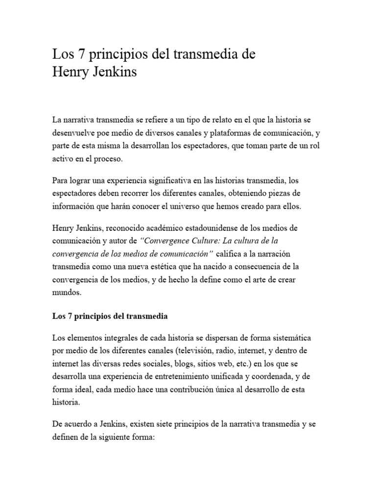 7 Principios de la Narrativa Transmedia | PDF