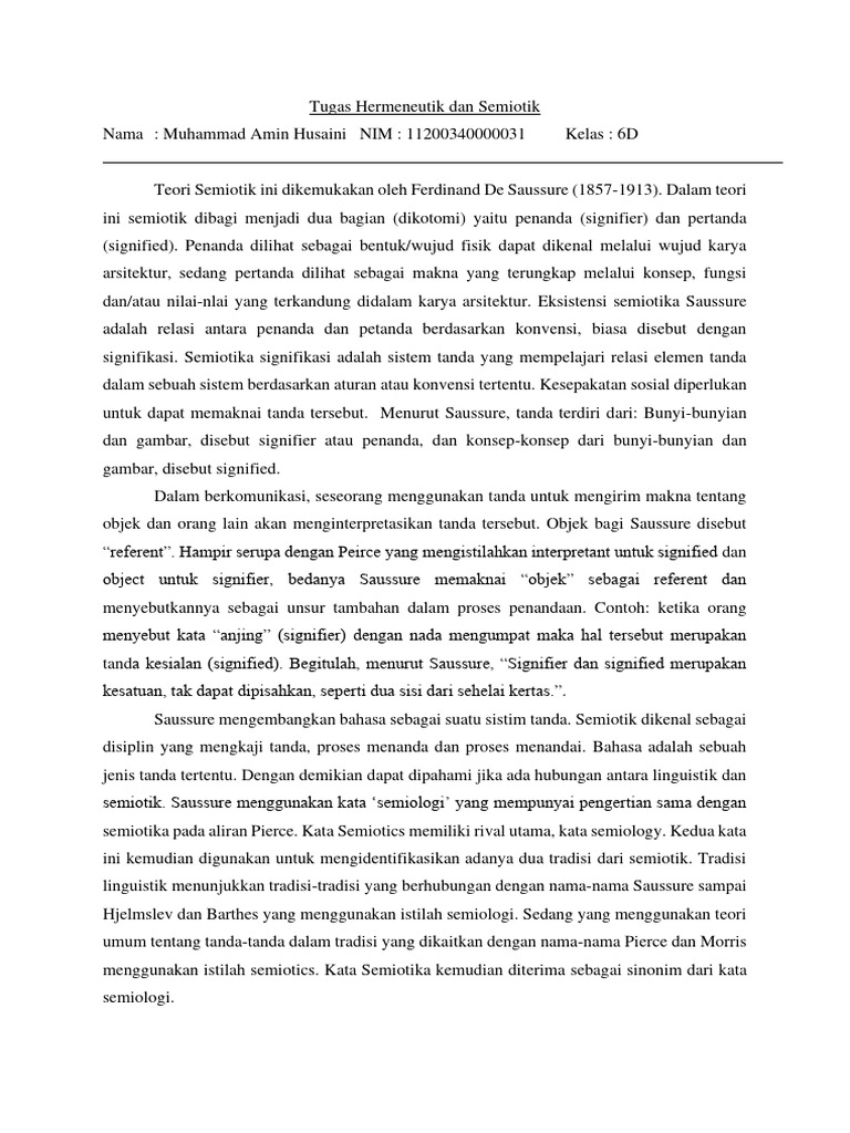 Teori Semiotika Ferdinand de Saussure | PDF | Seni & Disiplin Bahasa