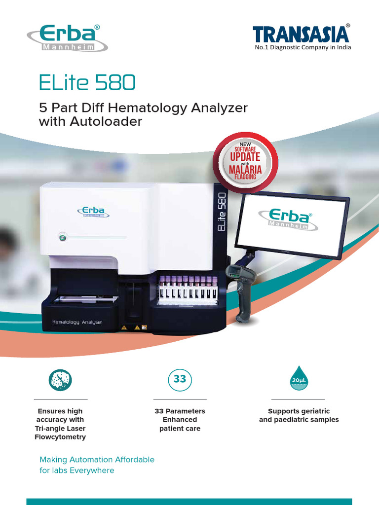 ELite 580 Hematology Analyzer Features | PDF | White Blood Cell | Medical Specialties