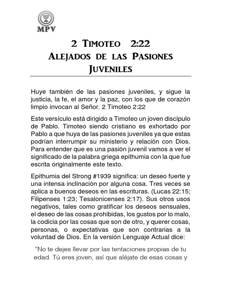2 Timoteo 2 - 22 Alejados de Las Pasiones Juveniles | PDF | Justicia | Crimen y violencia