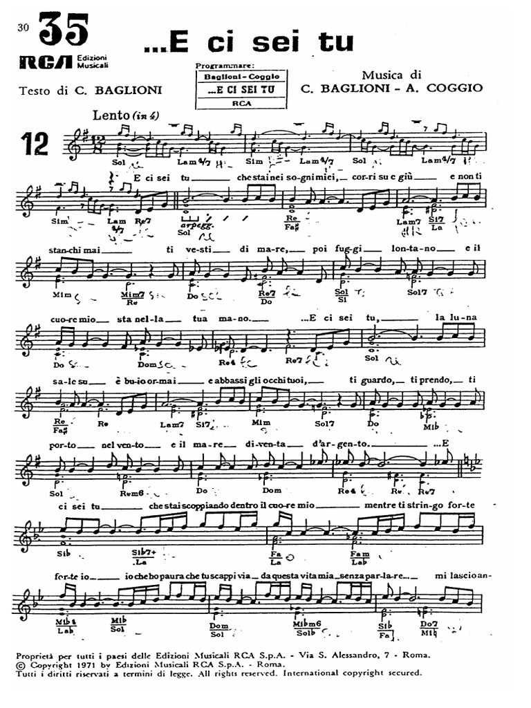 E Ci Sei Tu - C Baglioni - Spartito | PDF