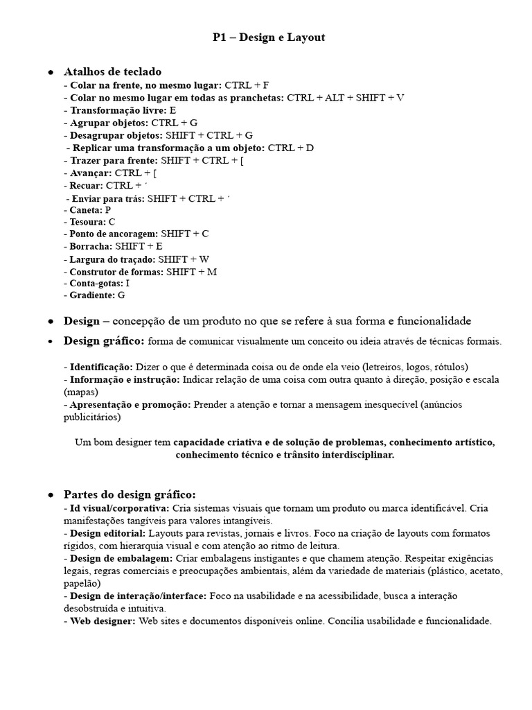 P1 - Design e Layout | PDF | Cor | Design gráfico