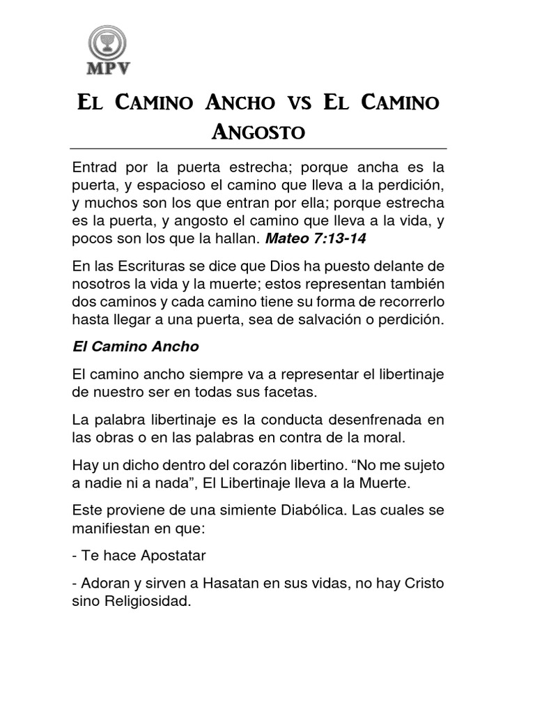 El Camino Ancho Vs El Camino Angosto | PDF | Salvación | Dios