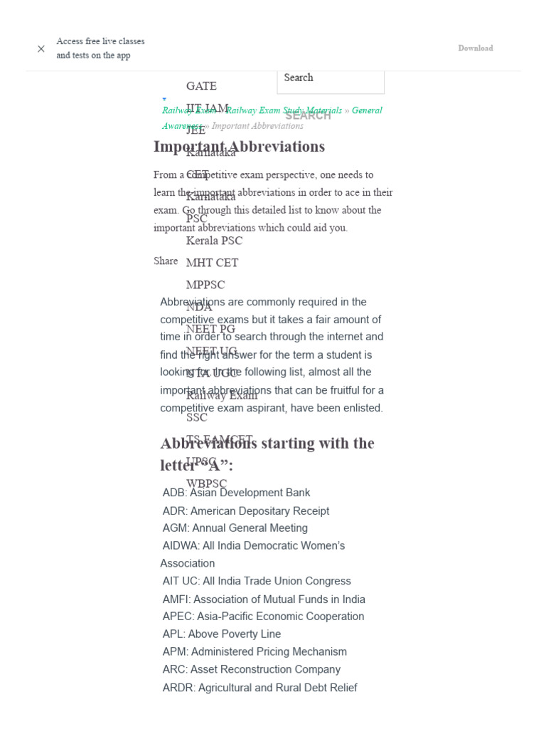Key Abbreviations for Competitive Exams | PDF | United Nations ...
