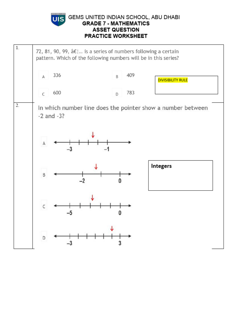 GR 7 ASSET WORKSHEET HW | PDF | Area | Mathematics