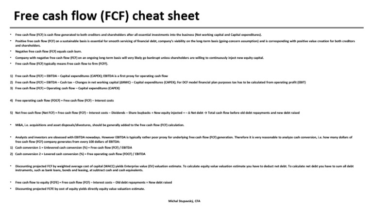 Free Cash Flow Cheat Sheet | PDF | Free Cash Flow | Accounting