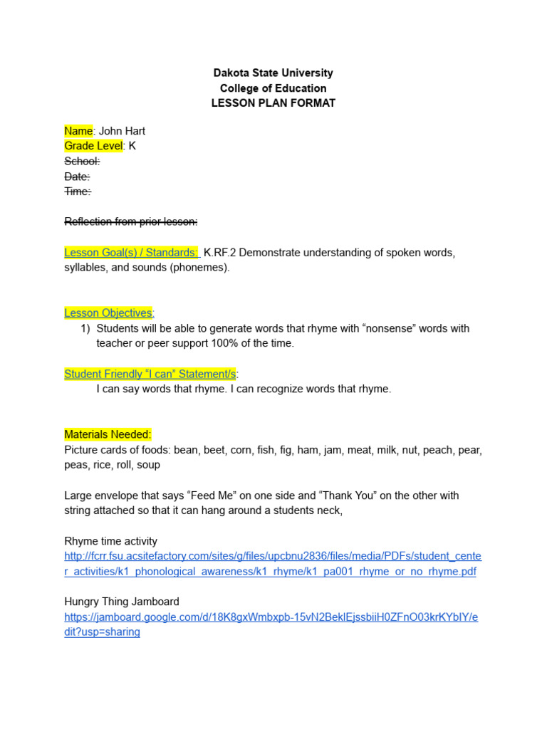 The Hungry Thing Lesson Plan | PDF | Learning | Cognition