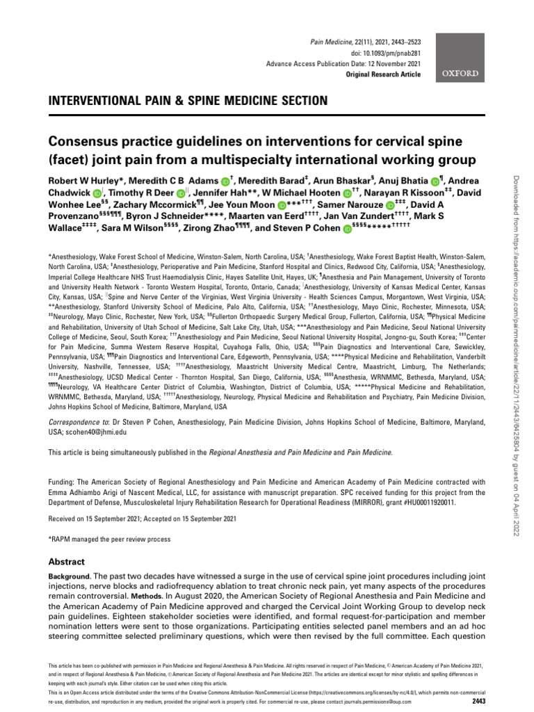 Consensus Practice Guidelines On Interventions For Cervical Spine ...