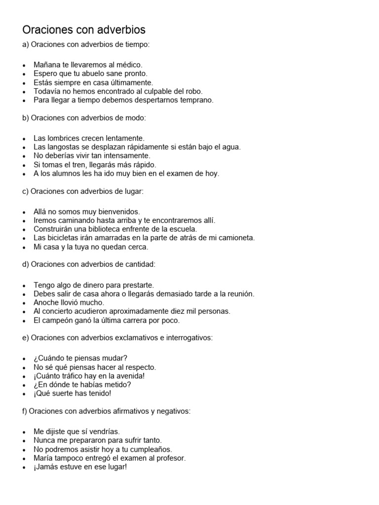 Oraciones Con Adverbios | PDF