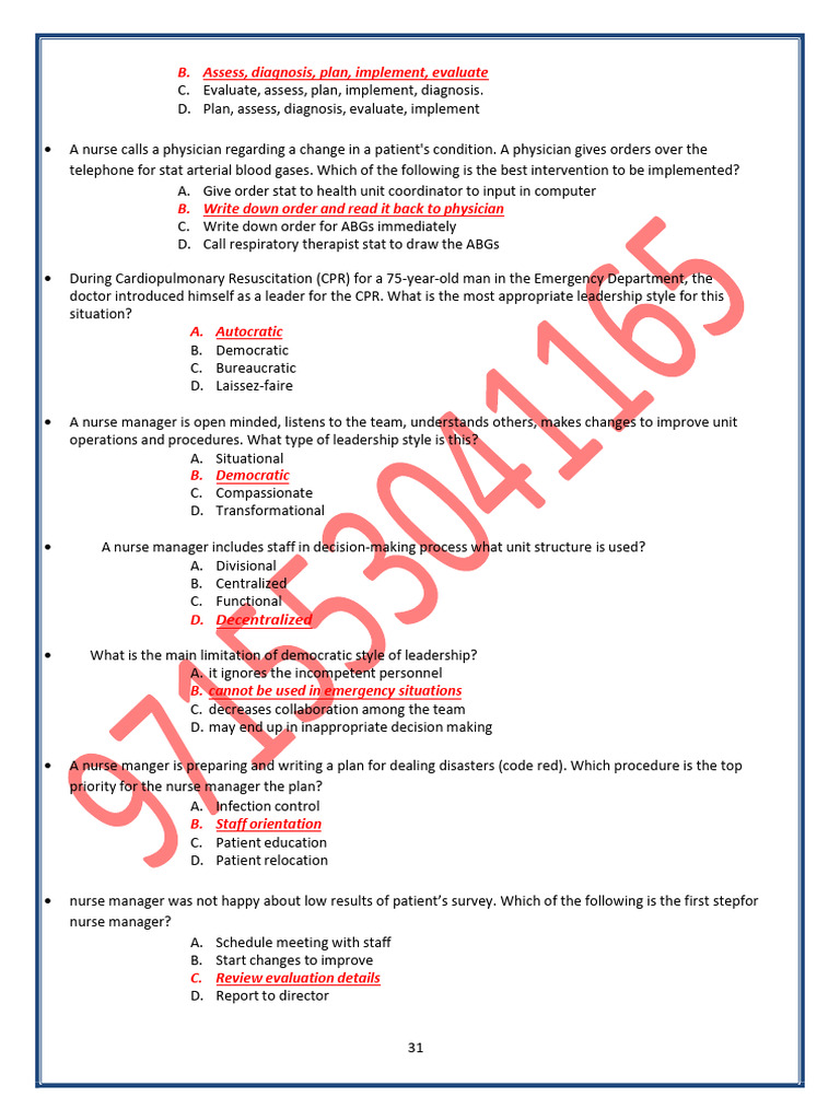 Nursing Management Exam Questions & Answers | PDF | Nursing | Patient