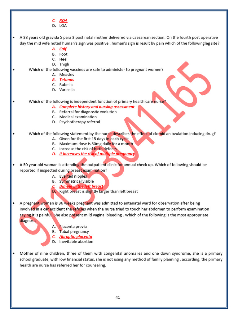 Nursing Exam Questions 2023 Part 13 | PDF | Pregnancy | Breast Cancer