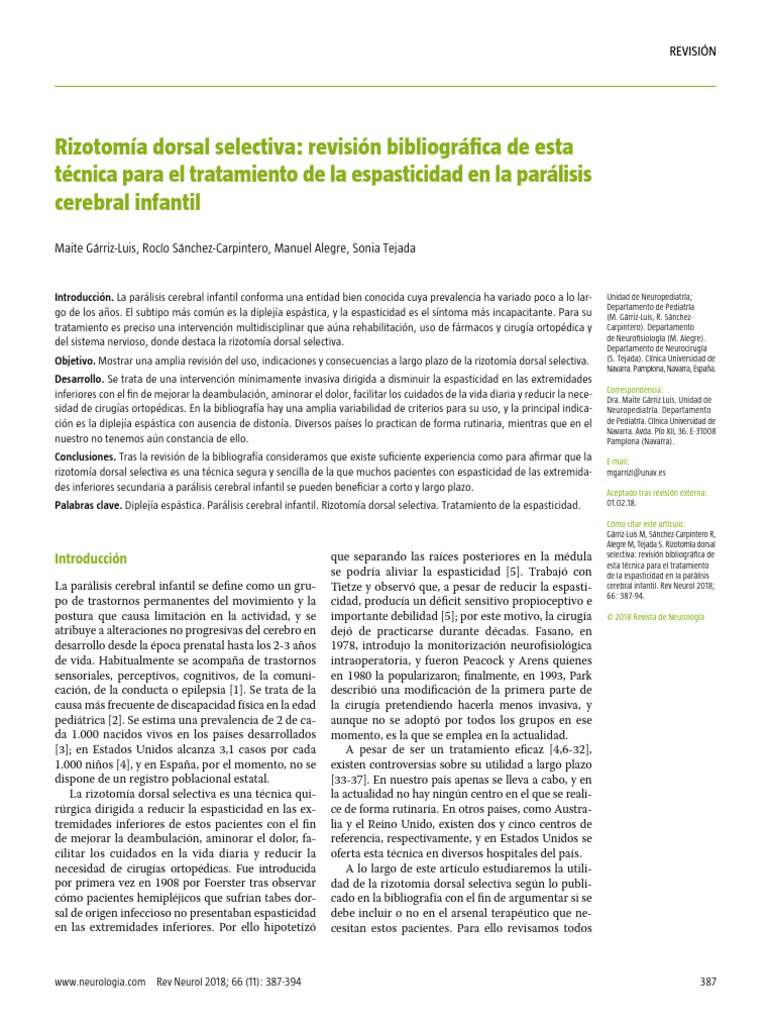Rizotomía Dorsal en Parálisis Cerebral | PDF | Parálisis cerebral ...