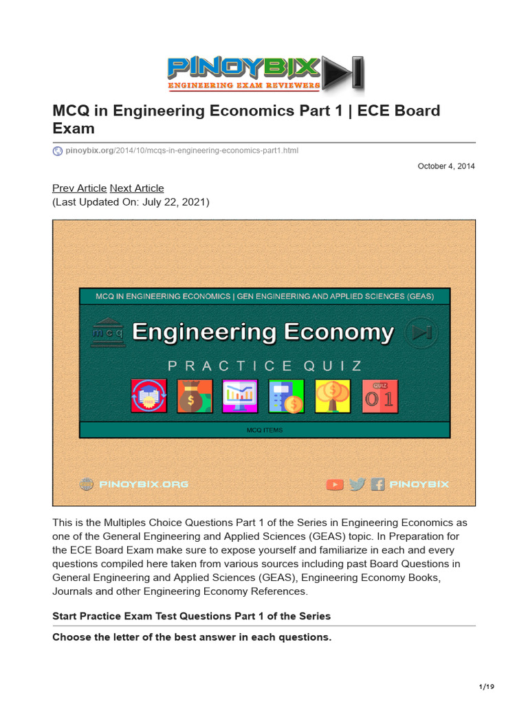 MCQ in Engineering Economics Part 1 ECE Board Exam | PDF | Interest | Depreciation