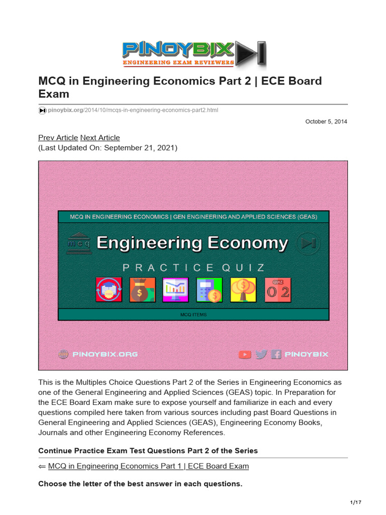 MCQ in Engineering Economics Part 2 ECE Board Exam | PDF | Interest | Perfect Competition