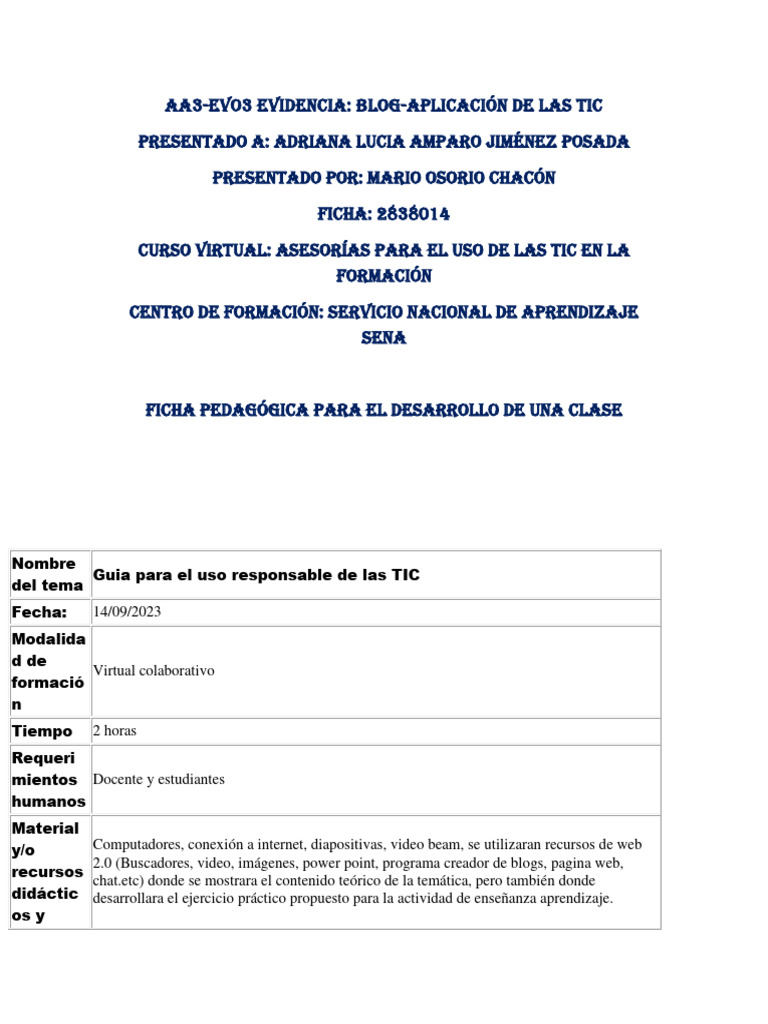 AA3-EVO3 Blog El Uso Pedagogico de Las TIC | PDF | Tecnología de información y comunicaciones ...