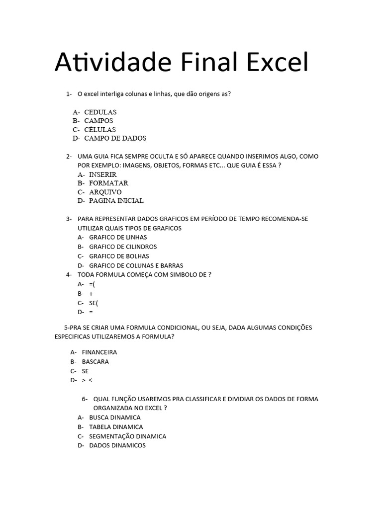Atividade Final Excel ESCRITA | PDF