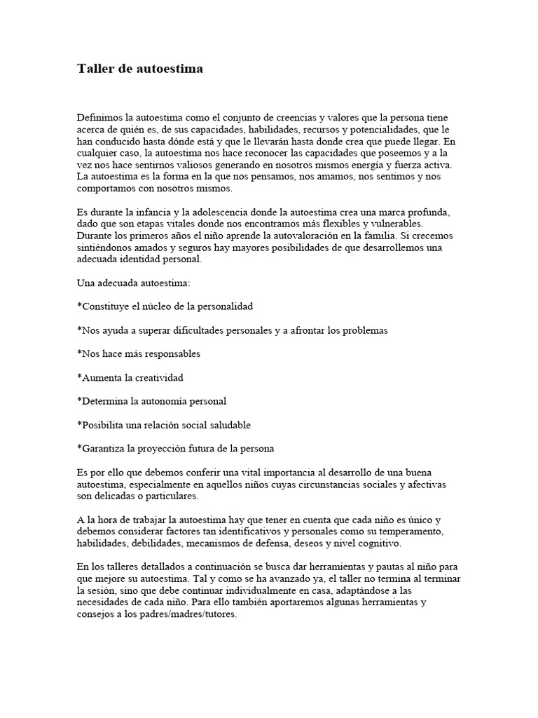 Taller de Autoestima | PDF | Autoestima | Comportamiento