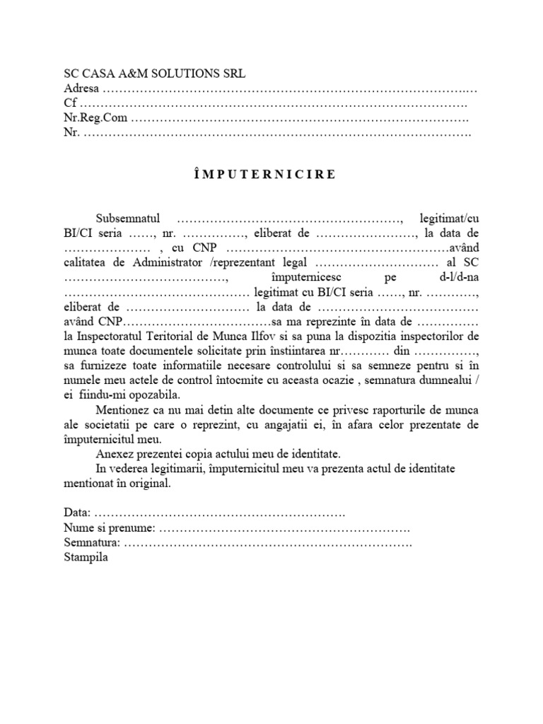 Model Imputernicire Control ITM ILFOV | PDF