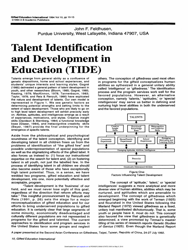 Talent Identification and Development in Education (TIDE) | PDF ...