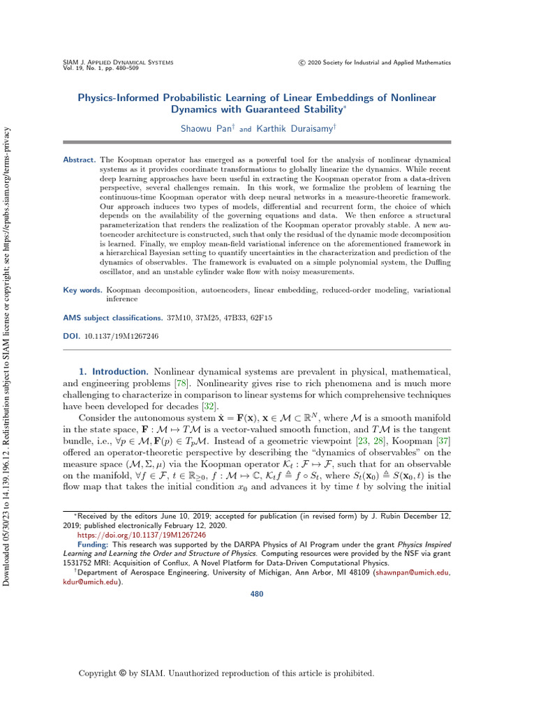 Physics-Informed Probabilistic Learning of Linear Embeddings of Nonlinear Dynamics With ...