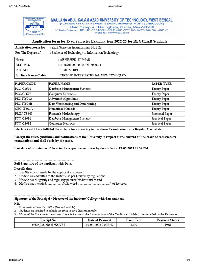 Sem6 Exam Fees | PDF | Computing