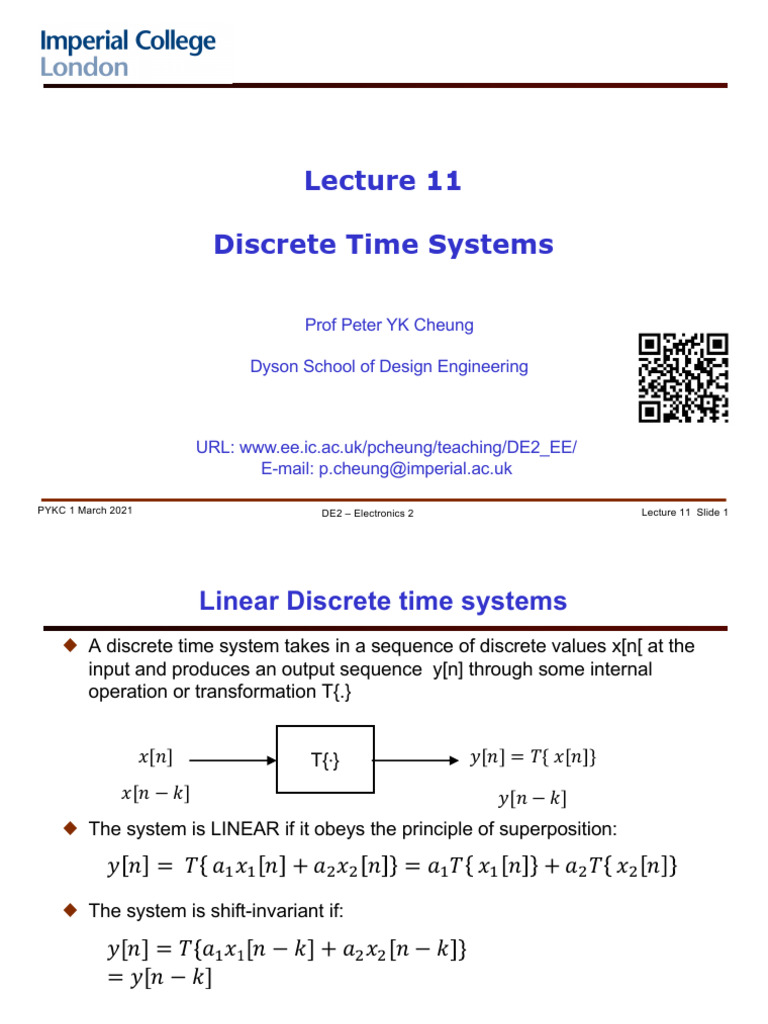 Lecture 11 - Discrete Time Systems (Slides) | PDF | Filter (Signal Processing) | Low Pass Filter