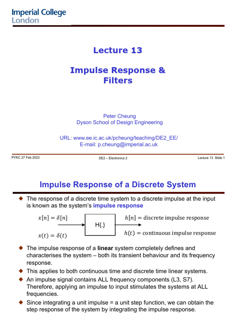 Lecture 13 - Impulse Reponse and FIR Filter (Slides) | PDF | Systems ...