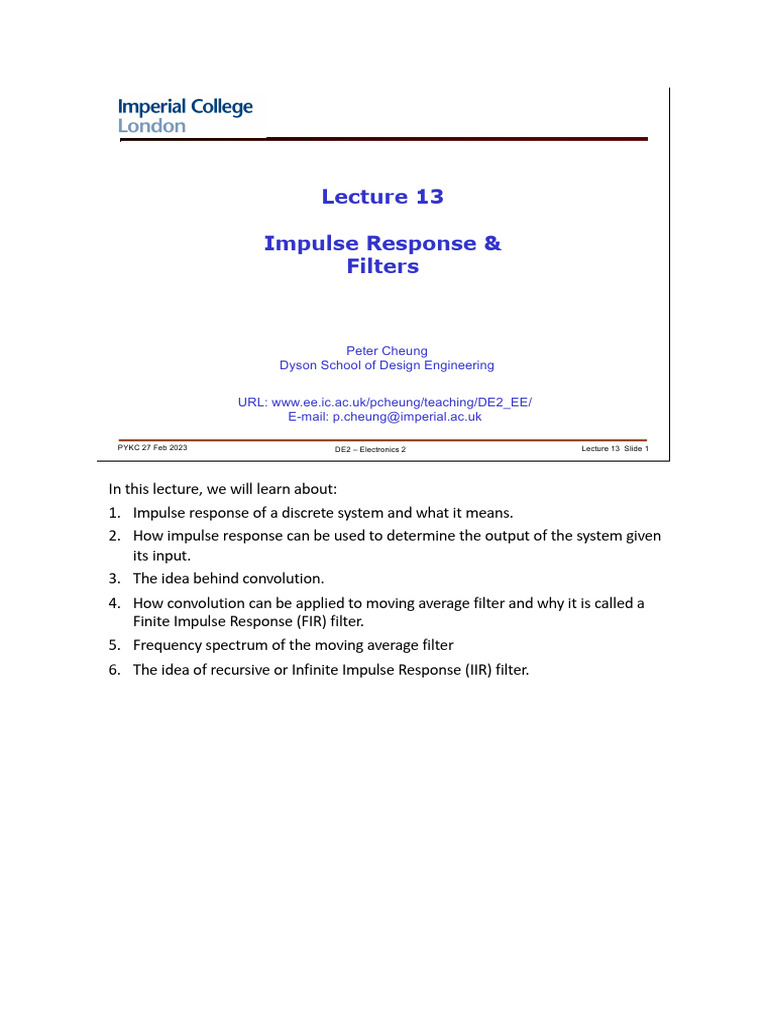 Lecture 13 - Impulse Reponse and FIR Filter (Notes) | PDF | Computer ... Lecture 13 - Impulse Reponse and FIR Filter (Notes) | PDF | Computer ...