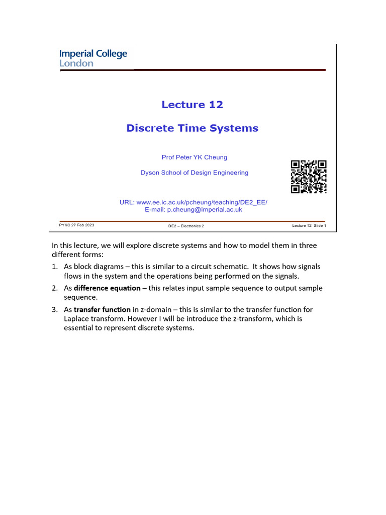 Discrete Time Systems Overview | PDF | Low Pass Filter | Electronics