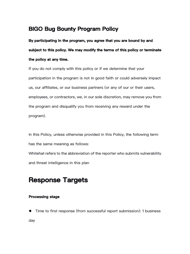 BIGO Bug Bounty Program Policy | PDF | Password | Security