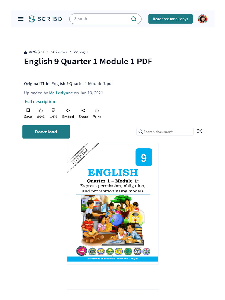 English 9 Quarter 1 Module 1 PDF | PDF | Learning | Scribd