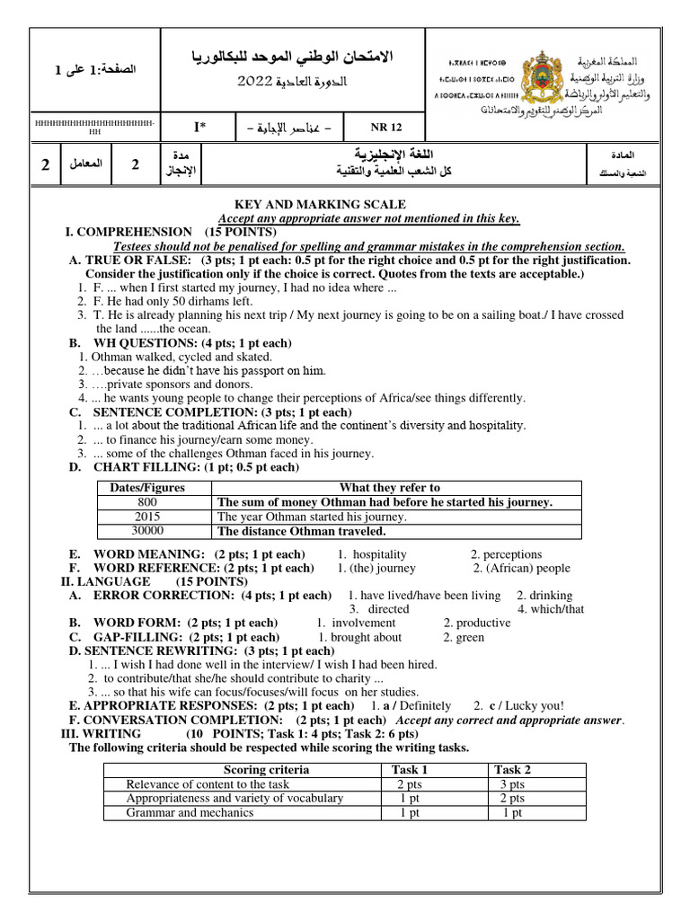 Examen Anglais 2022 Session Normale Corrige | PDF | Linguistics | Applied Linguistics