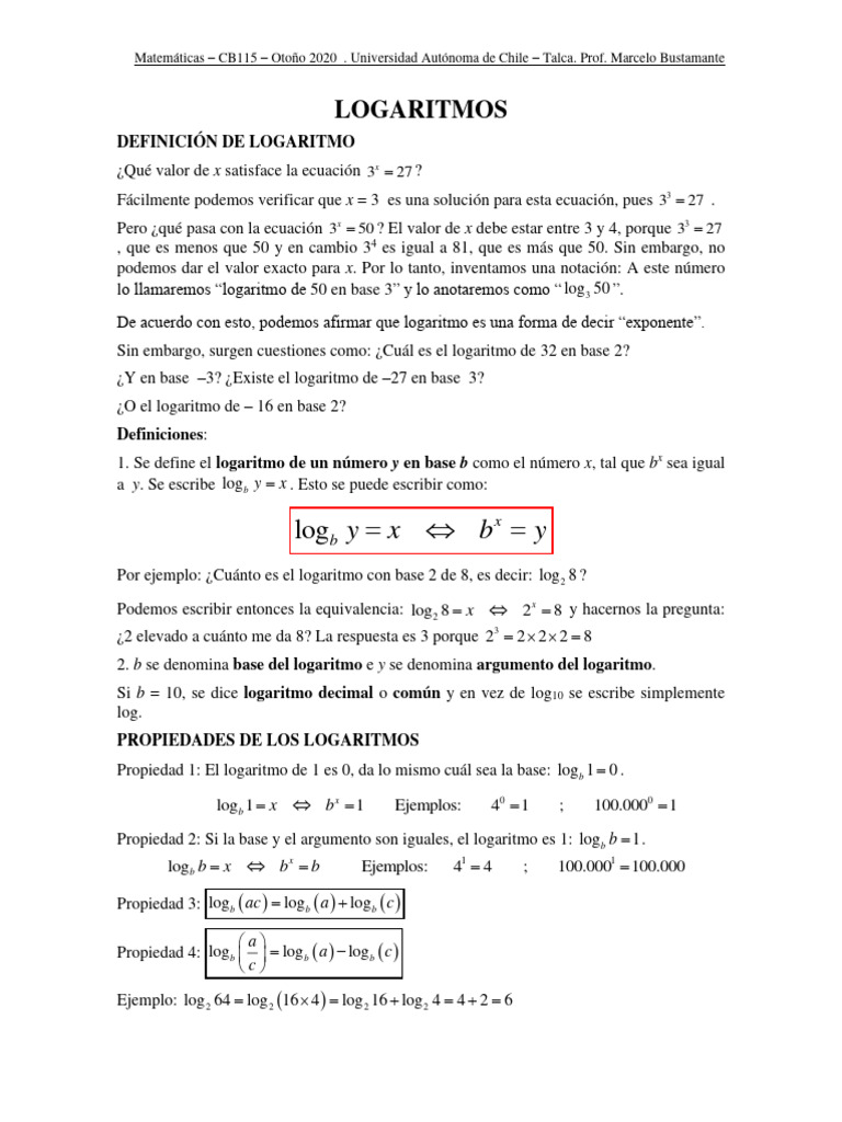 LOGARITMOS Definición y Propiedades | PDF