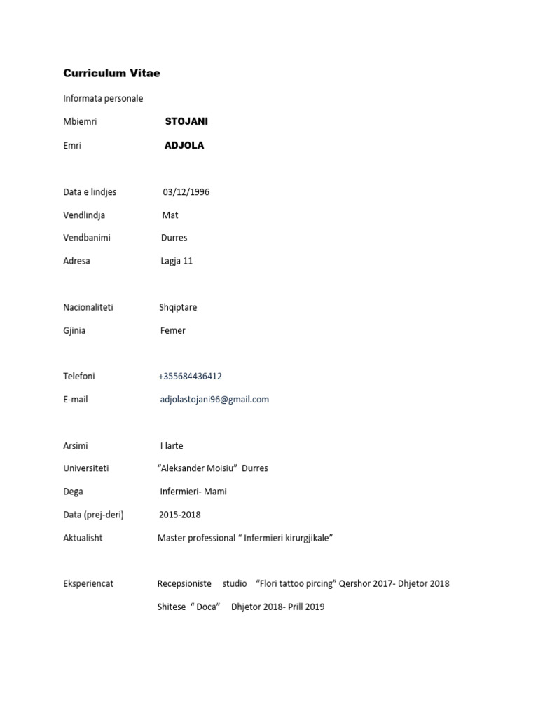 CV Adjola Stojani | PDF