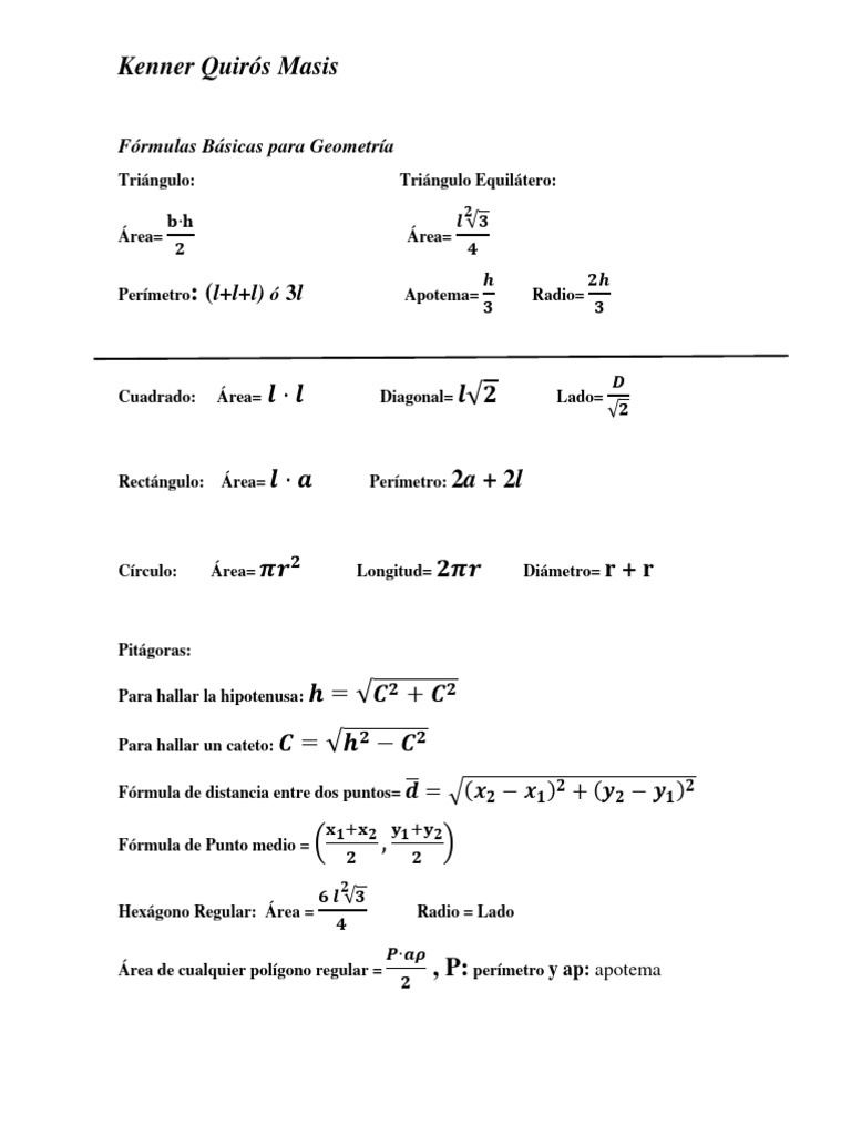 Fórmulas Básicas para Geometría | PDF | Funciones trigonométricas ...