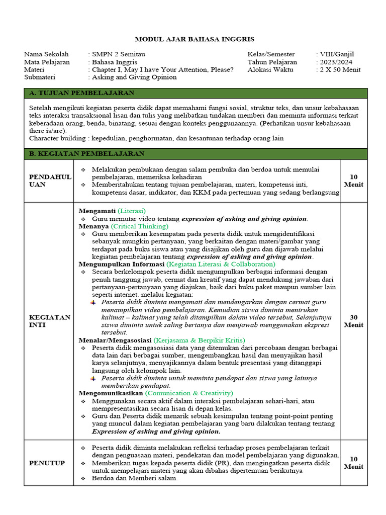 rpp-1-lembar-bahasa-inggris-kelas-8-semester-1-038-2 | PDF