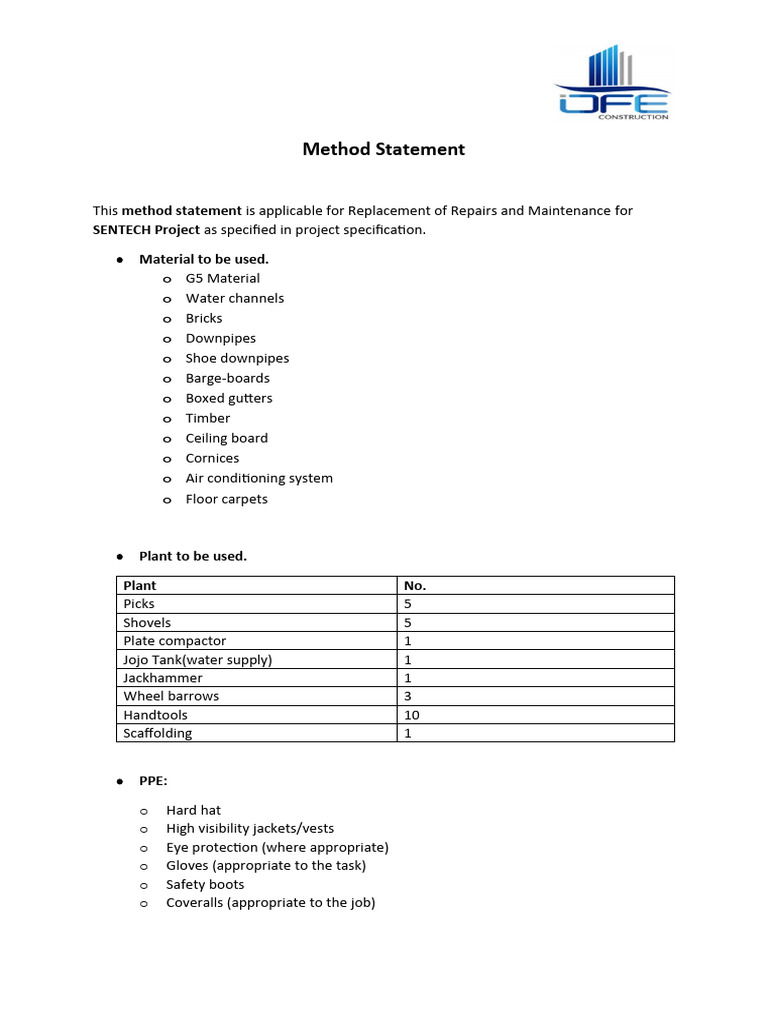 Renovations Method Statement | PDF | Drywall | Paint