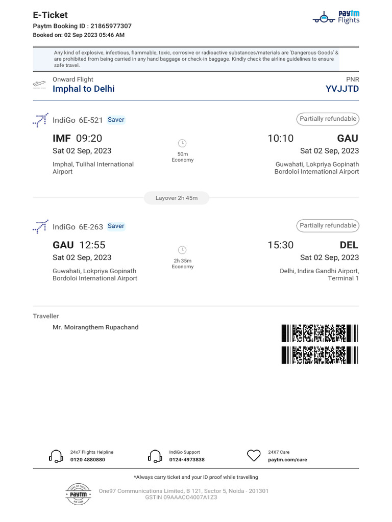 IMF 09:20 GAU: Imphal To Delhi Yvjjtd | PDF