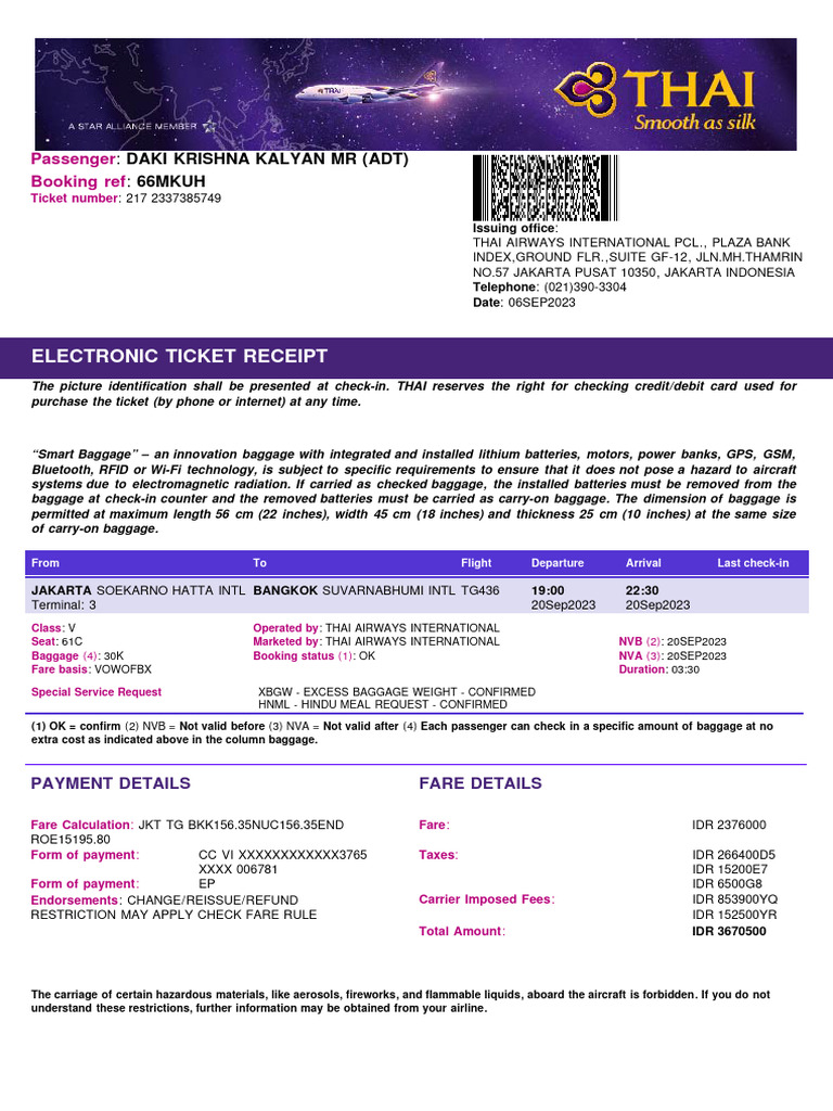 Your Electronic Ticket-EMD Receipt | PDF | Dangerous Goods | Airlines